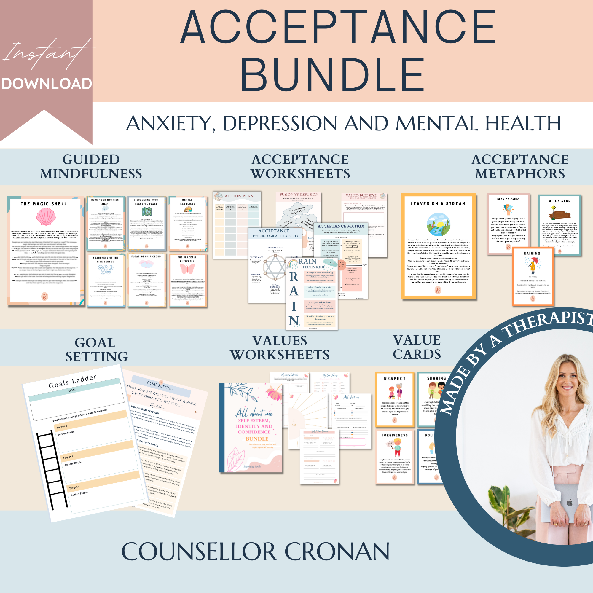 Acceptance and Commitment Therapy Mega Bundle Worksheets ACT ...