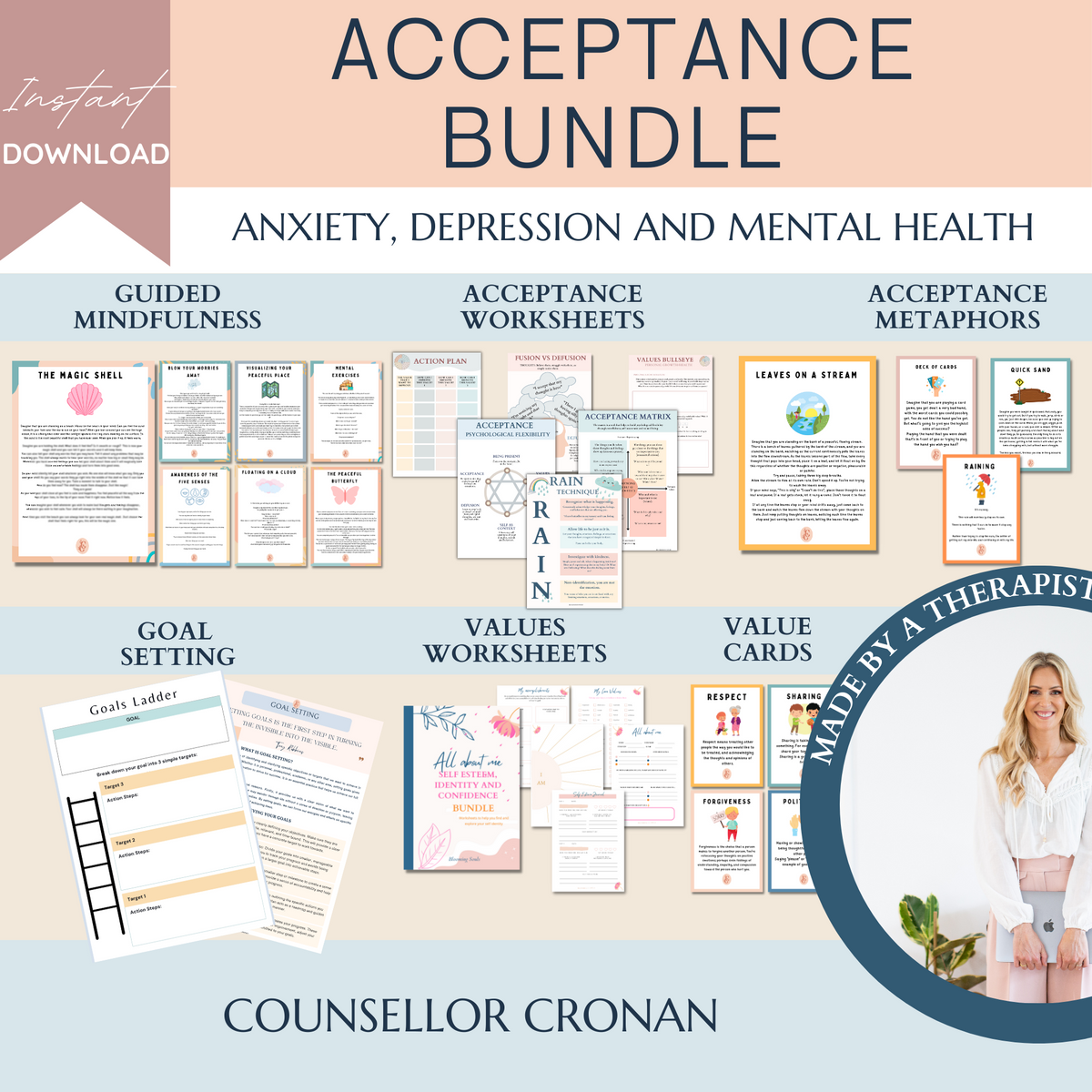 Acceptance and Commitment Therapy Mega Bundle Worksheets ACT ...