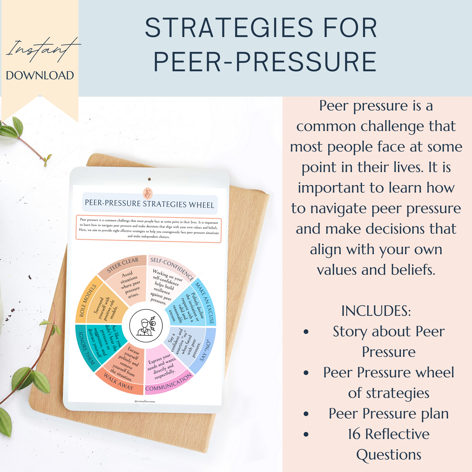 Peer Pressure strategies wheel, Infographic and handouts to help with ...