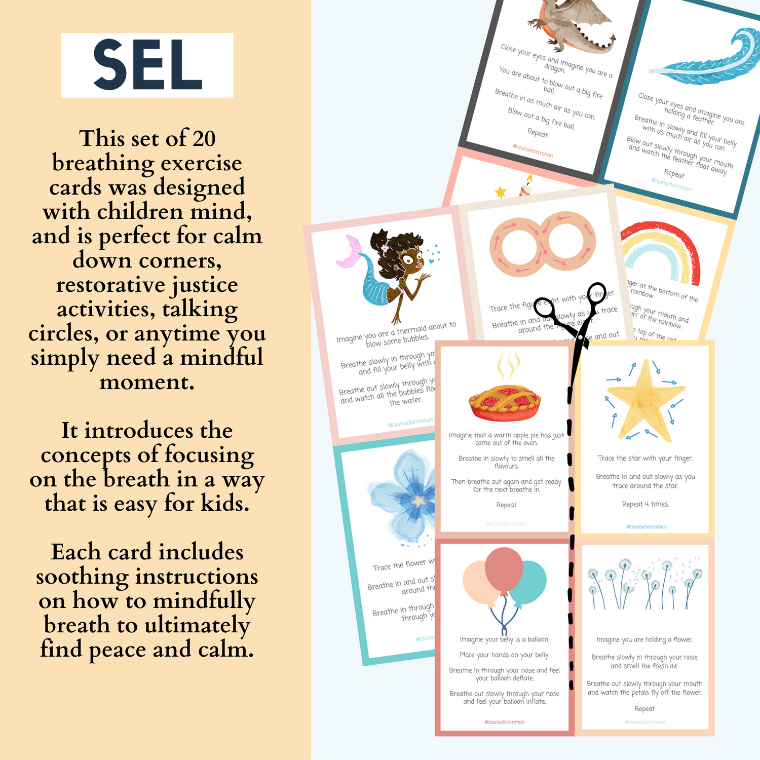 Mindful Breathing Flashcards. Self-Regulation. – Counsellor Cronan