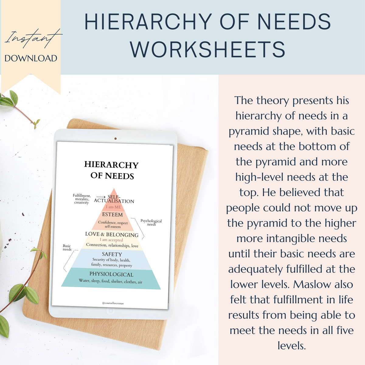 Maslow's Hierarchy Of Needs Worksheets. – Counsellor Cronan