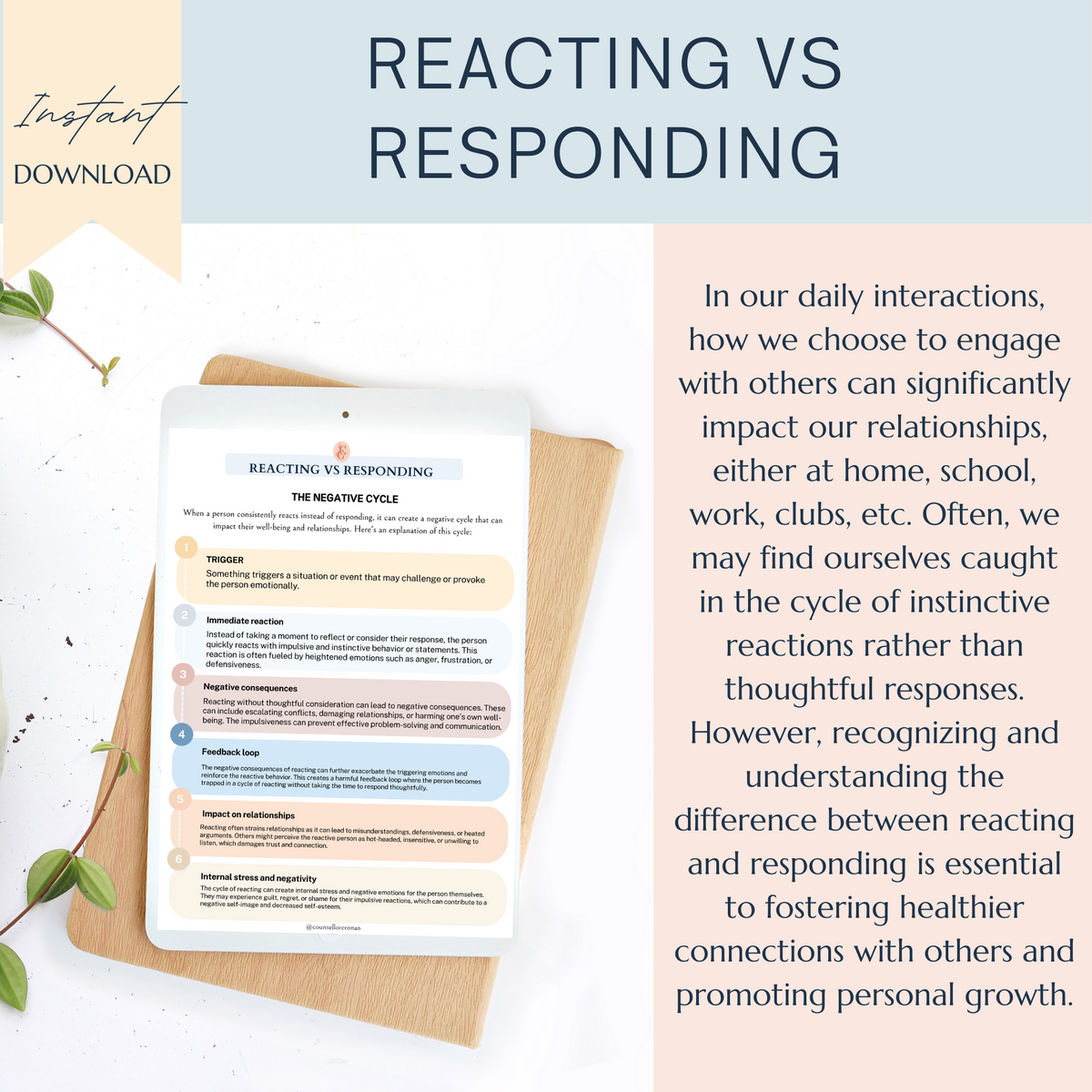 Responding Vs Reacting Worksheets. Conflict Resolution. – Counsellor Cronan