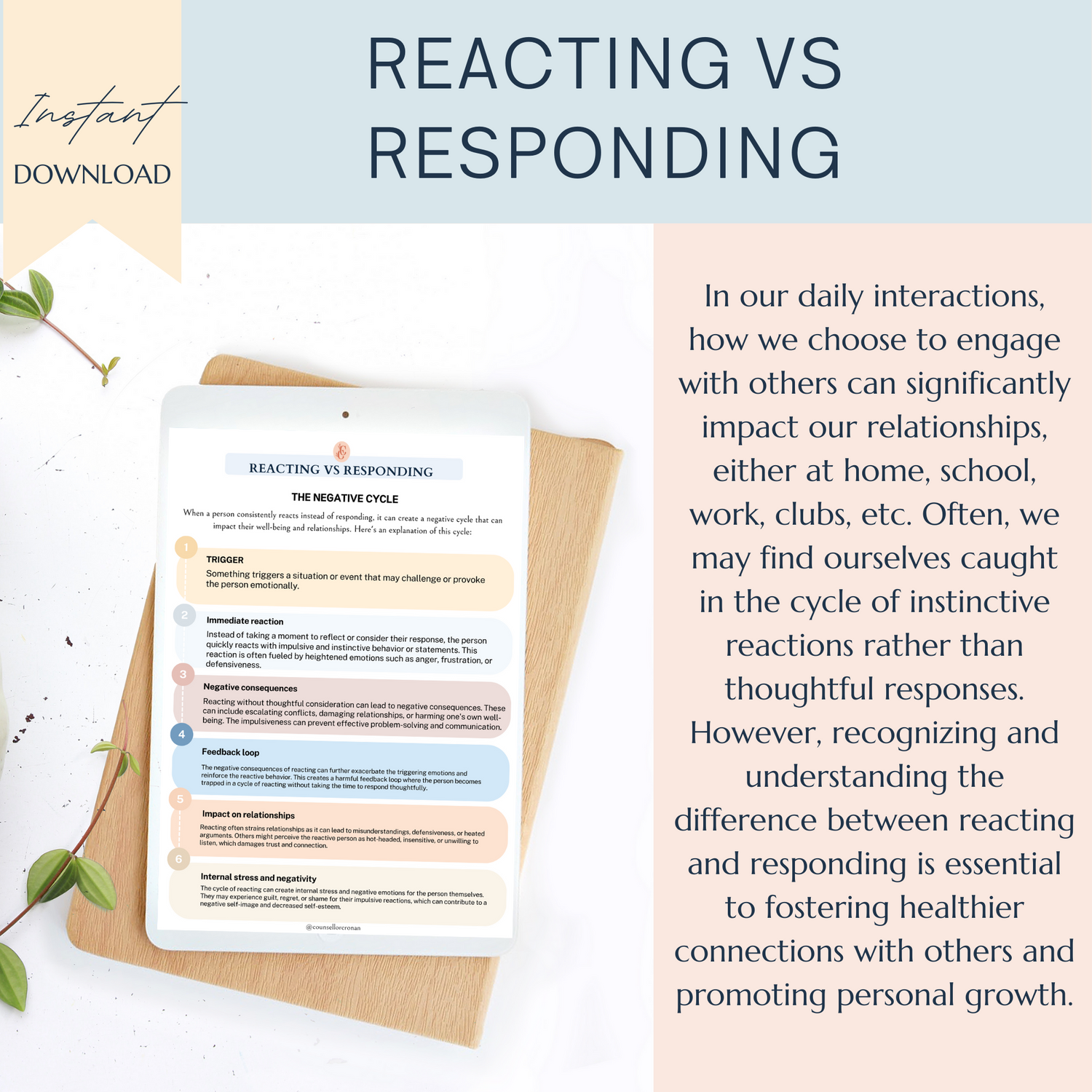 Responding Vs Reacting Worksheets. Conflict Resolution. – Counsellor Cronan