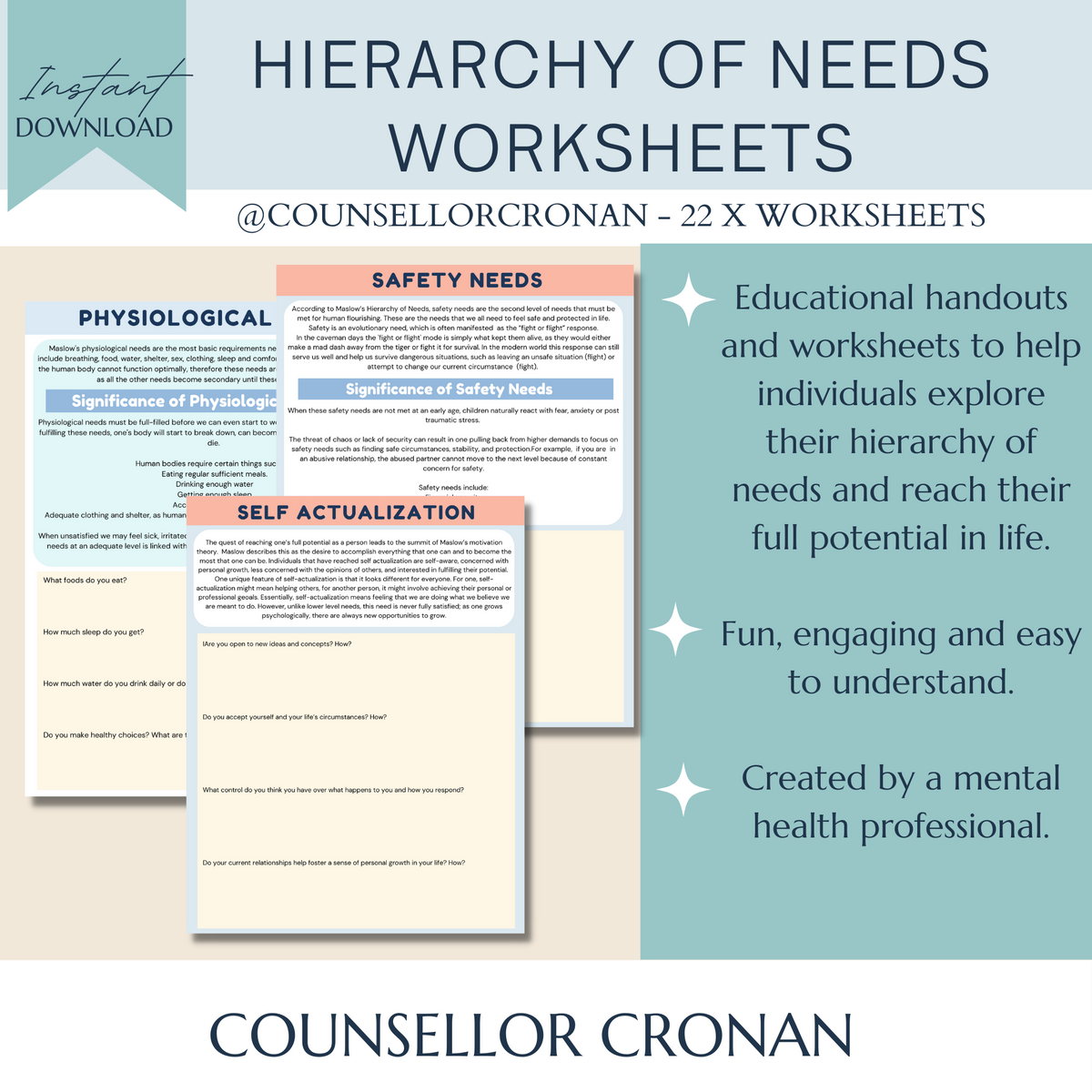 Maslow's Hierarchy Of Needs Worksheets. – Counsellor Cronan