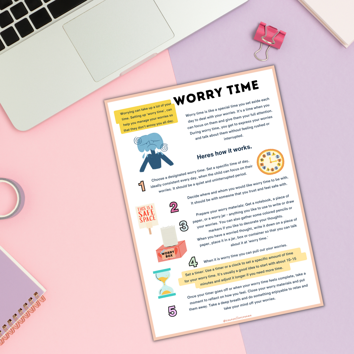 Setting up a worry time for kids worksheets. – Counsellor Cronan
