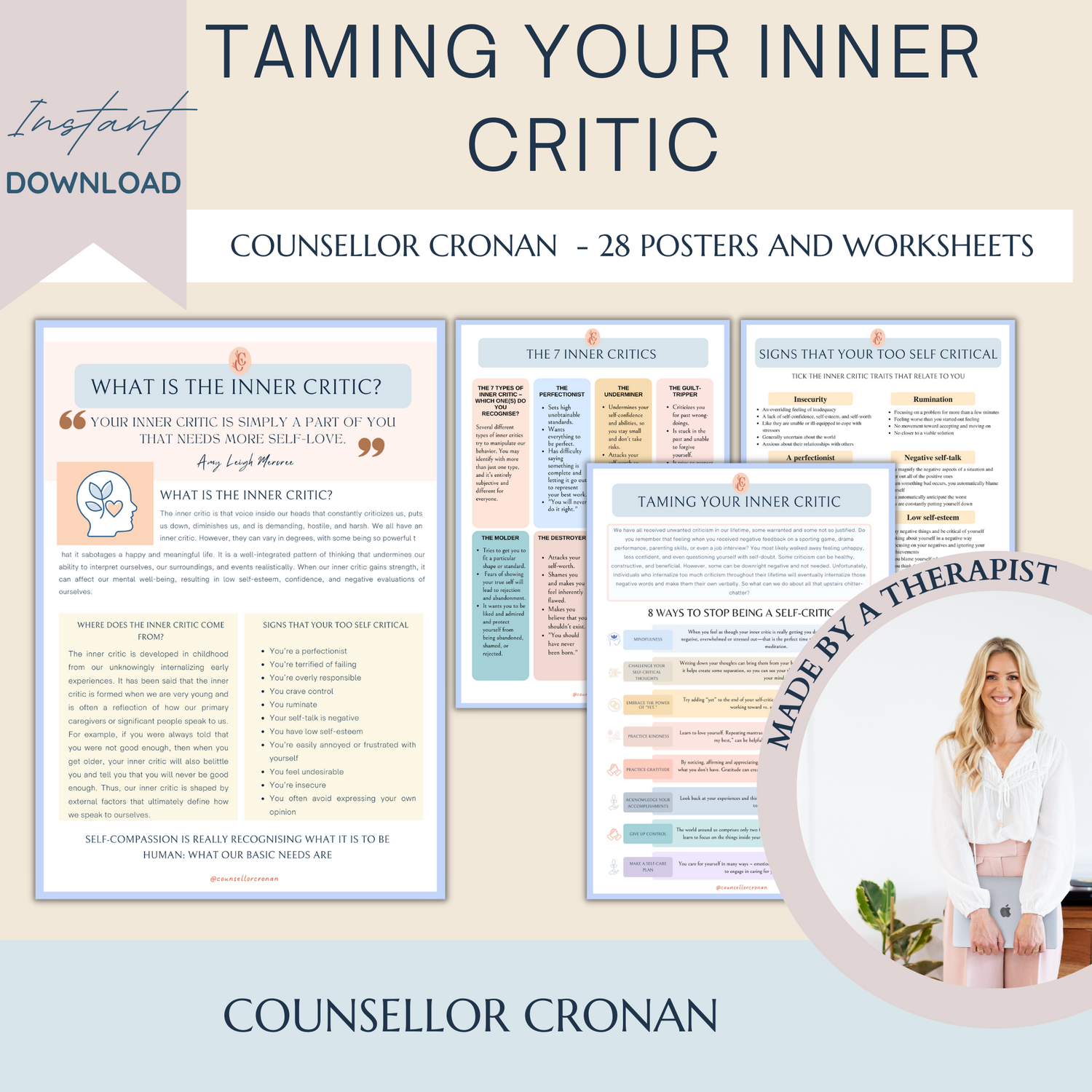 Therapy worksheet bundle, psychology resources – Counsellor Cronan